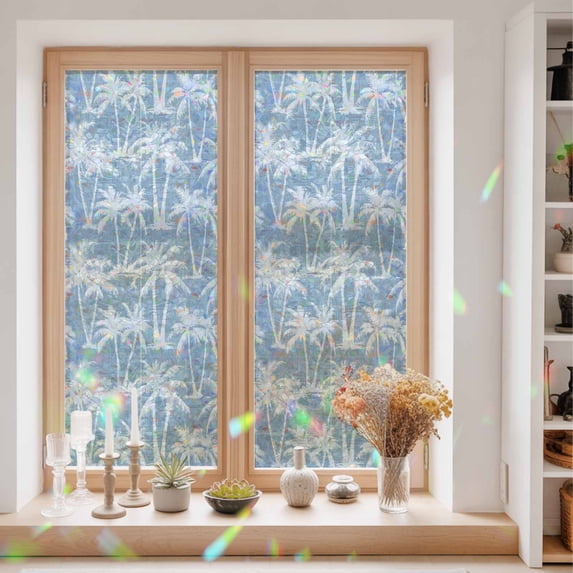 Blue Palm Tree Window Privacy Film Summer Tropical Minimalist Nautical ...