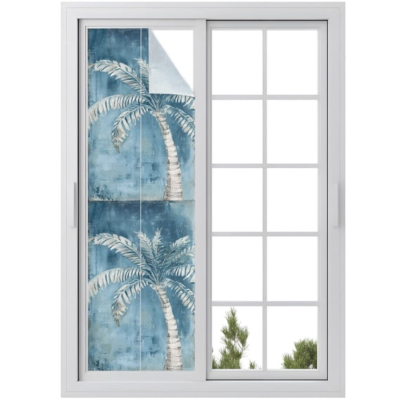 Blue Palm Tree Window Privacy Film, Summer Tropical Plant Botanical ...