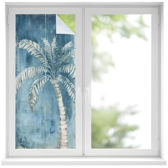 Blue Palm Tree Window Privacy Film, Summer Tropical Plant Botanical ...