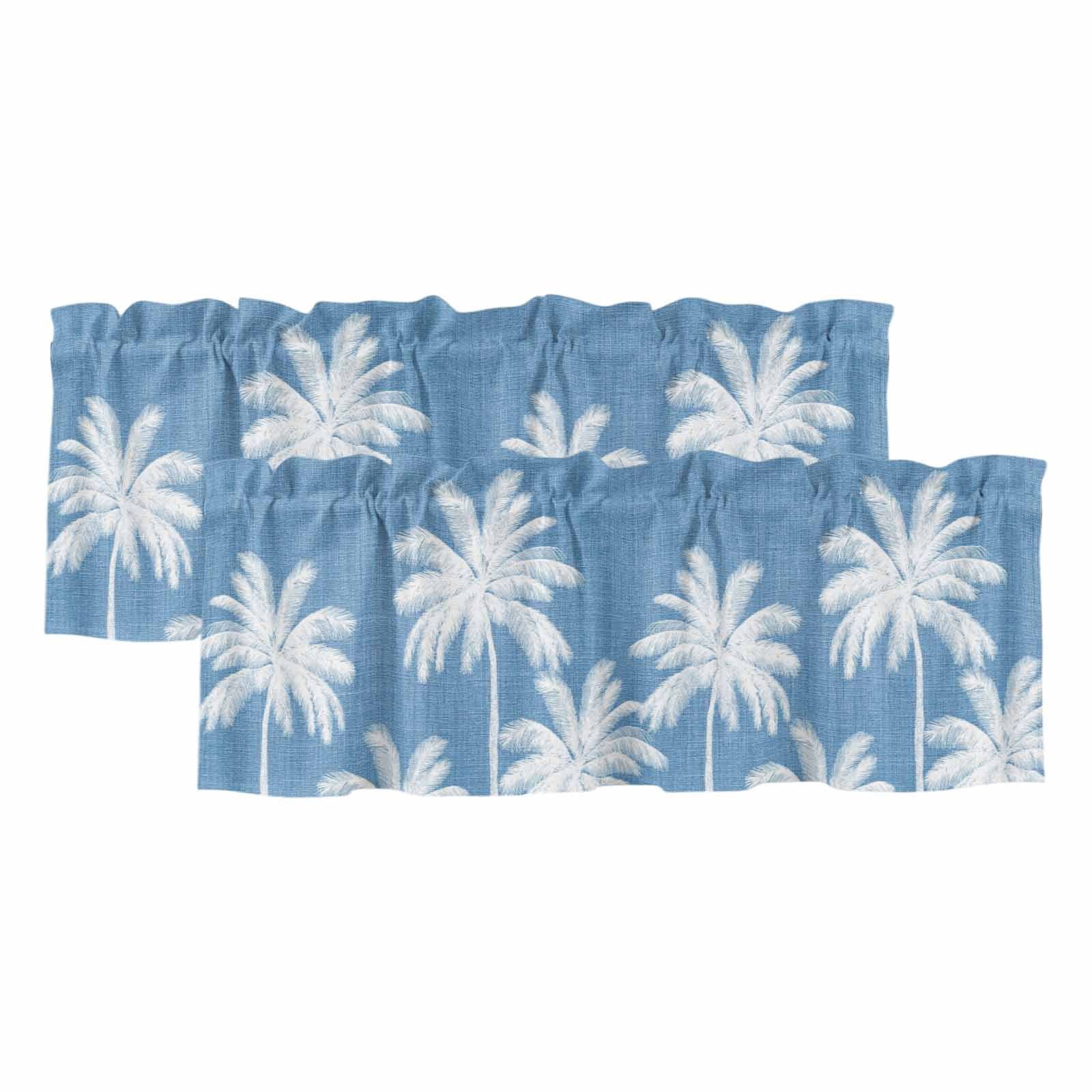 Blue Palm Trees 2 Panels Kitchen Valance, Summer Beach Tropical ...