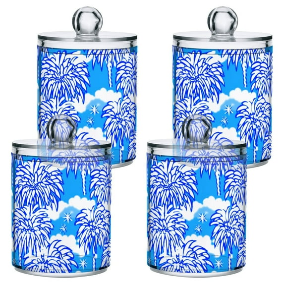 Blue Palm Trees Bathroom Canisters Set of 4 Translucent Plastic Storage ...