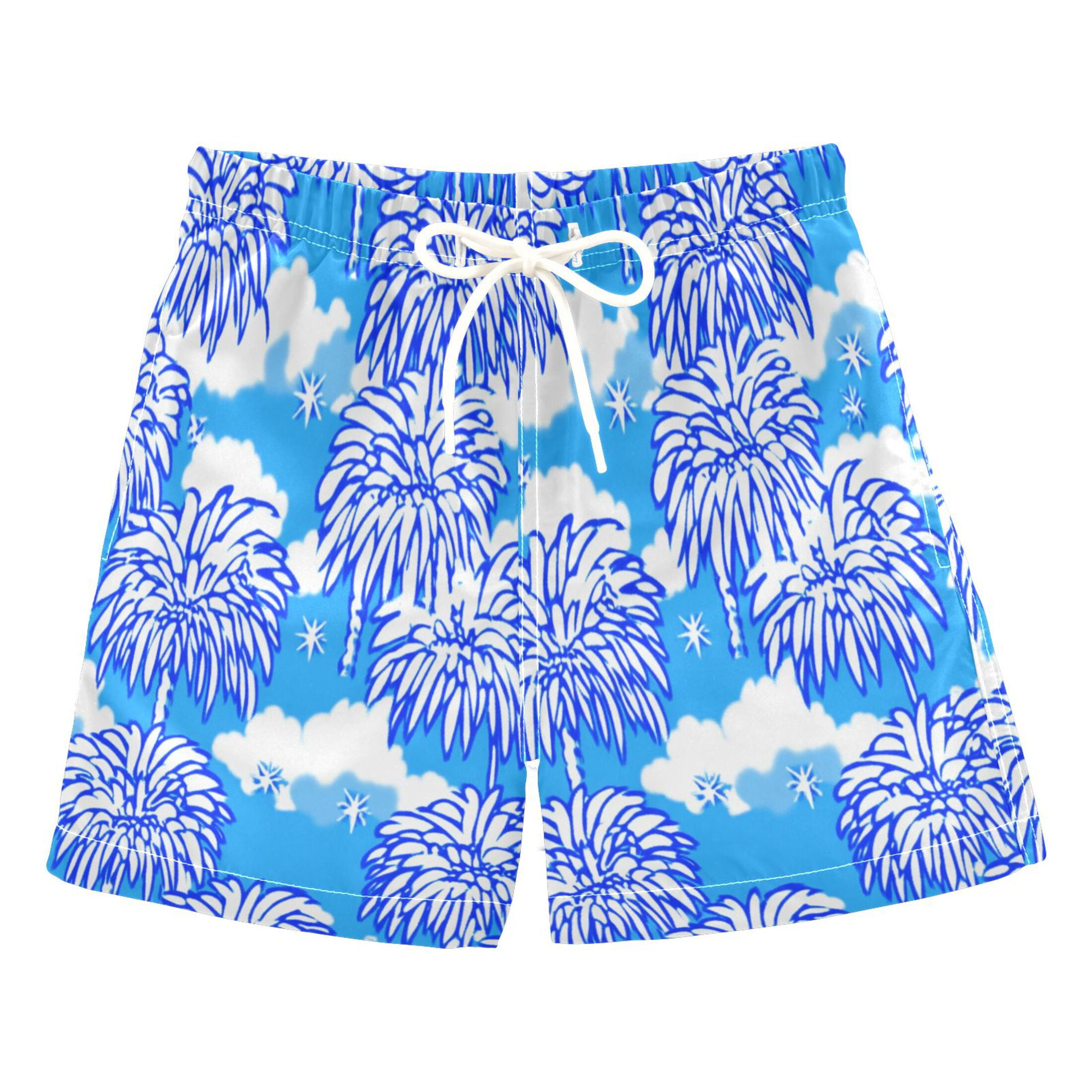 Blue Palm Trees Boys' Swim Trunks Beach Pool Shorts Quick Dry Soft ...