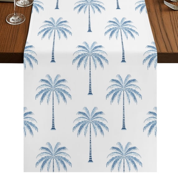 Blue Palm Trees Burlap Cotton Table Runner 13x72 Inches Long, Tropical ...