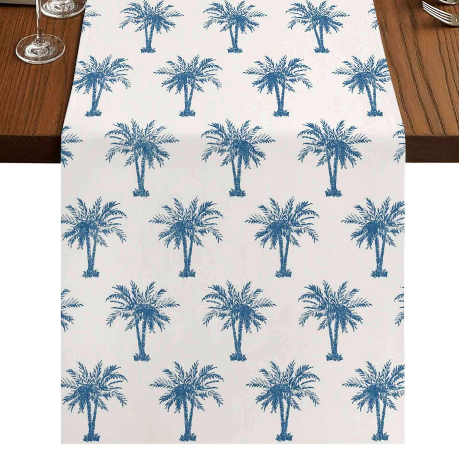Blue Palm Trees Burlap Cotton Table Runner 16x72 Inches Long, Summer ...