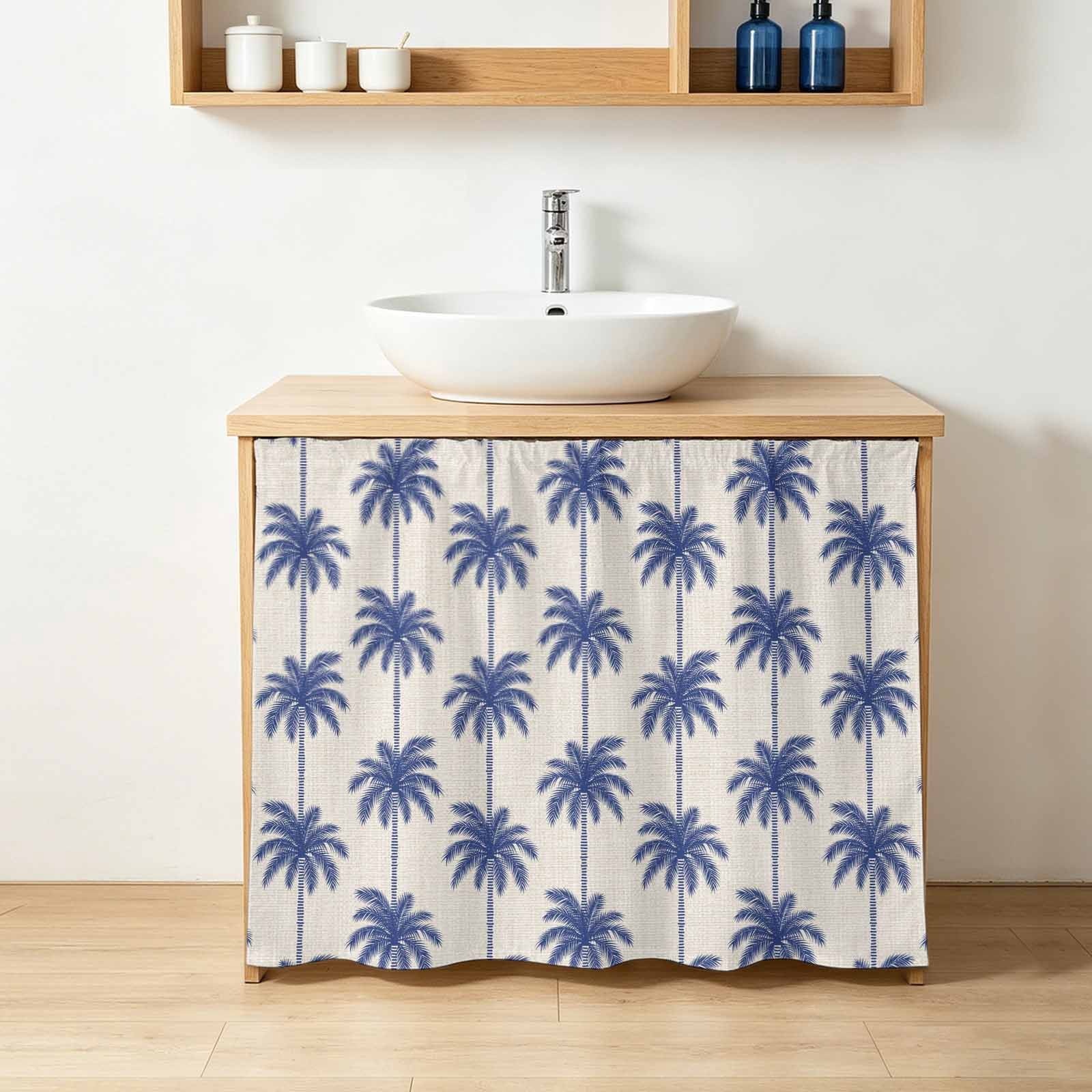 Blue Palm Trees Cabinet Curtains 11" W x 13" L, Summer Beach Coastal ...