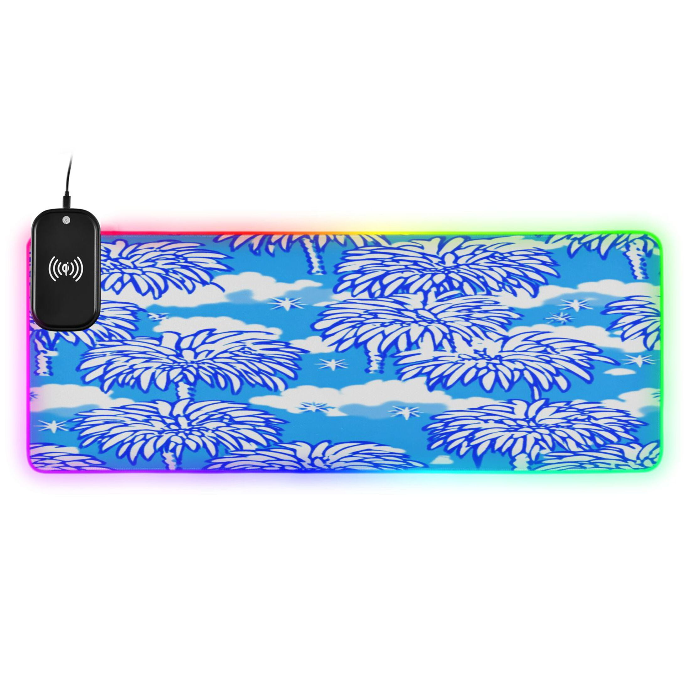Blue Palm Trees Large RGB Gaming Mouse Pad with Fast Wireless Charging ...