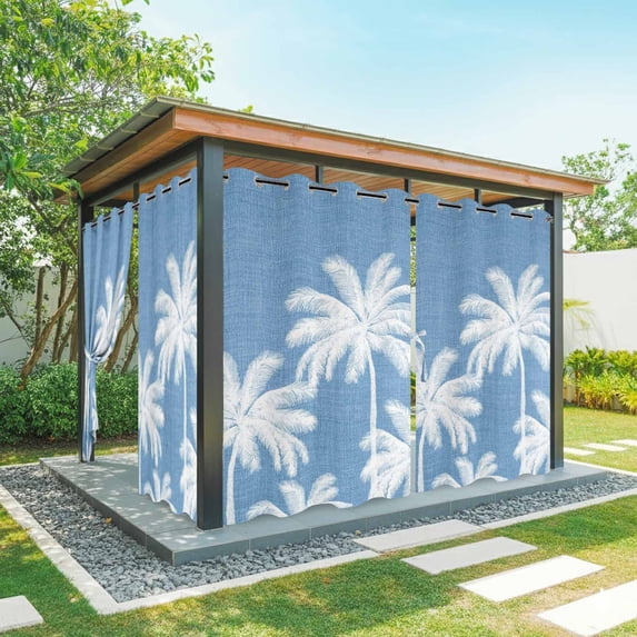 Blue Palm Trees Outdoor Curtains for Patio, Summer Beach Tropical ...