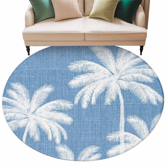 Blue Palm Trees Round Living Room Rugs 8 ft, Summer Beach Tropical ...