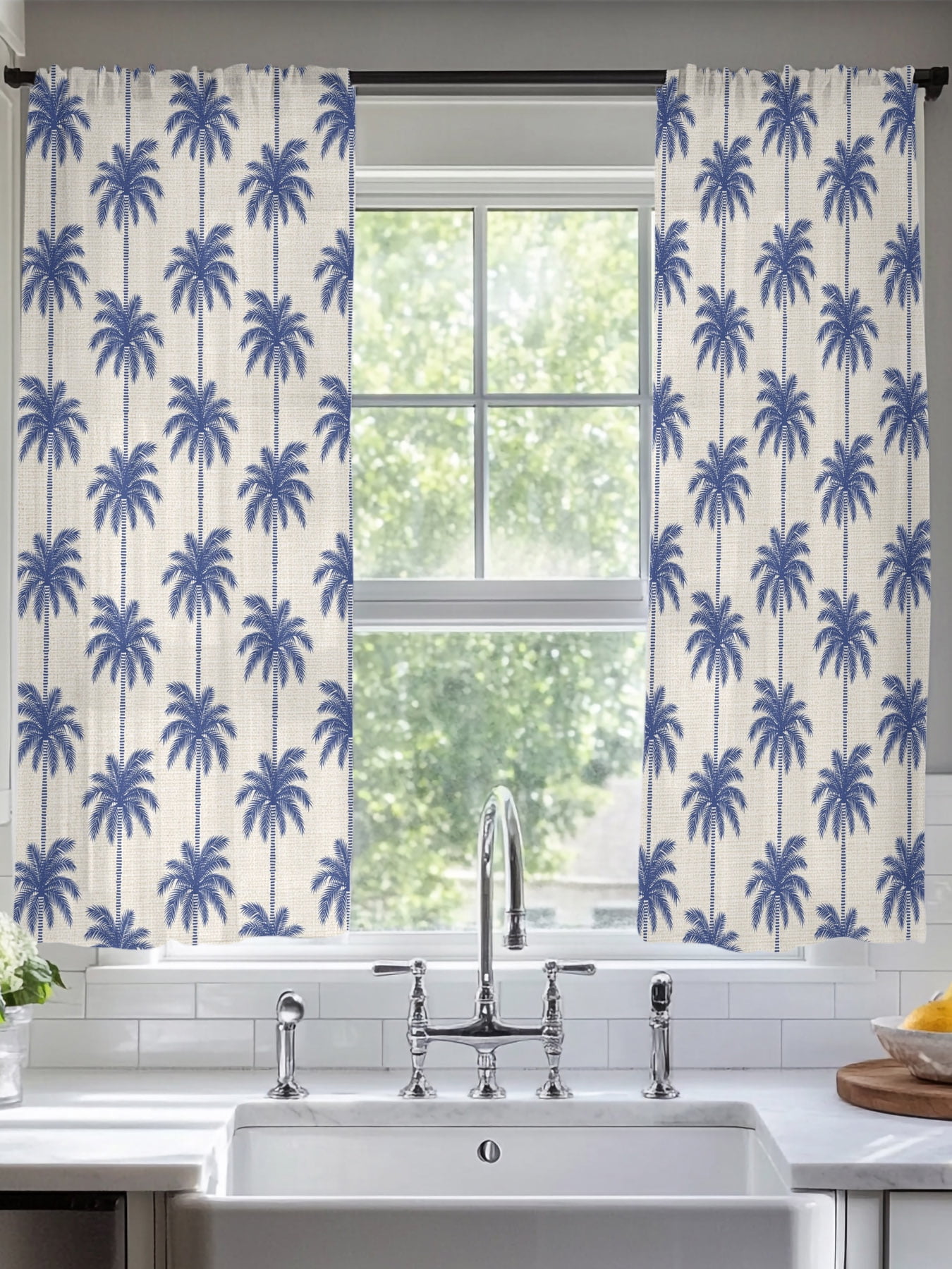 Blue Palm Trees Sheer Curtains 72 inches Long, Summer Beach Coastal ...