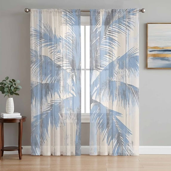 Blue Palm Trees Sheer Curtains 84 Inch Length 2 Panels Set, Vintage ...