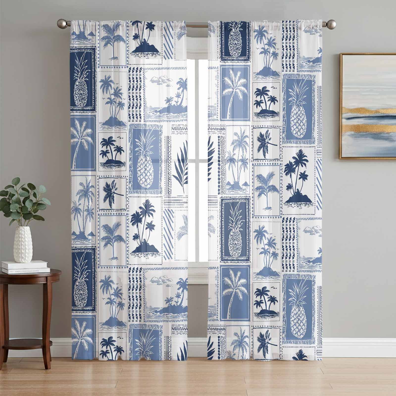 Blue Palm Trees Sheer Curtains for Living Room Bedroom Summer Tropical ...