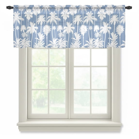 Blue Palm Trees Sheer Valances for Windows, Summer Beach Tropical ...