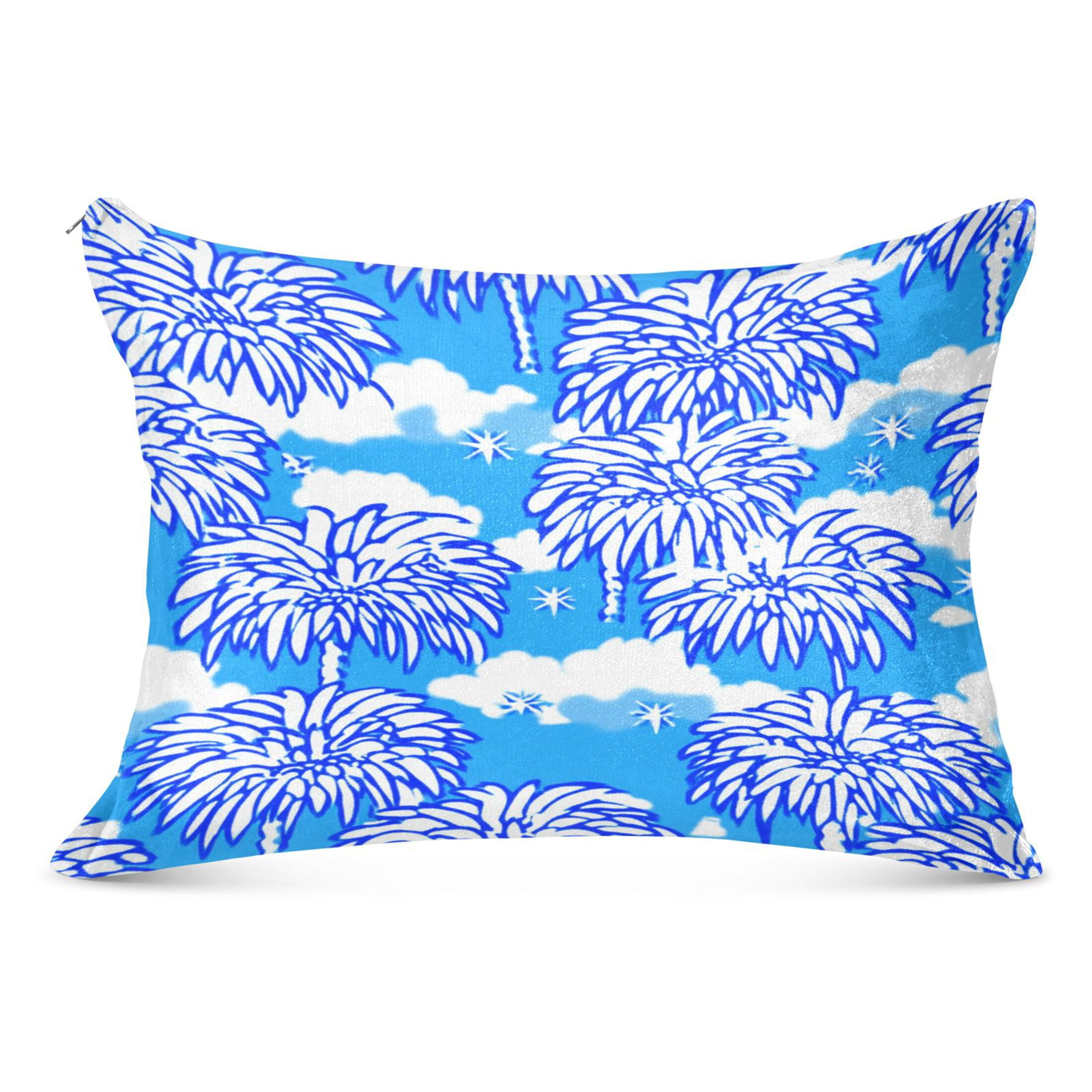 Blue Palm Trees Soft Plush Pillow Cover, Zippered Design, Comfortable ...