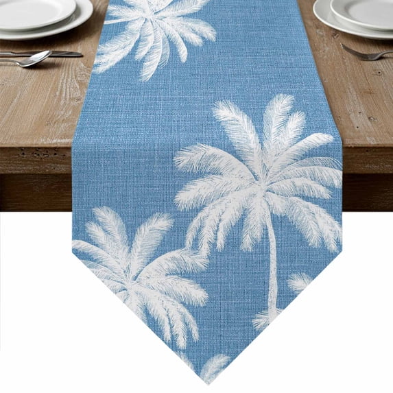 Blue Palm Trees Table Runner Linen Burlap Table Runner 90 Inches Long ...