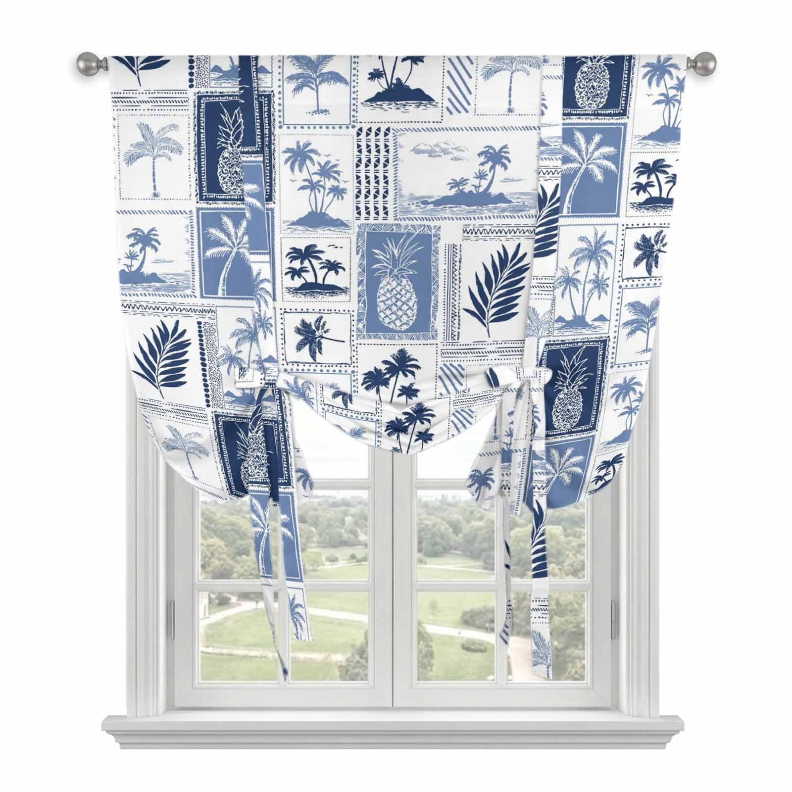 Blue Palm Trees Tie Up Curtains for Window, Insulated Balloon Shade ...