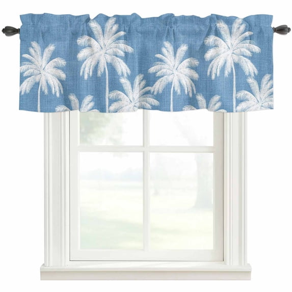 Blue Palm Trees Valances for Windows Farmhouse Kitchen Curtains ...
