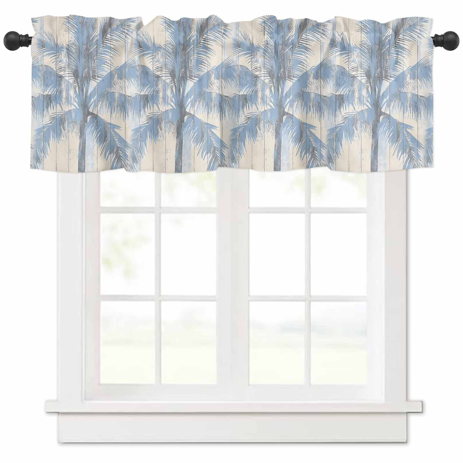 Blue Palm Trees Valances for Windows Farmhouse Kitchen Curtains ...