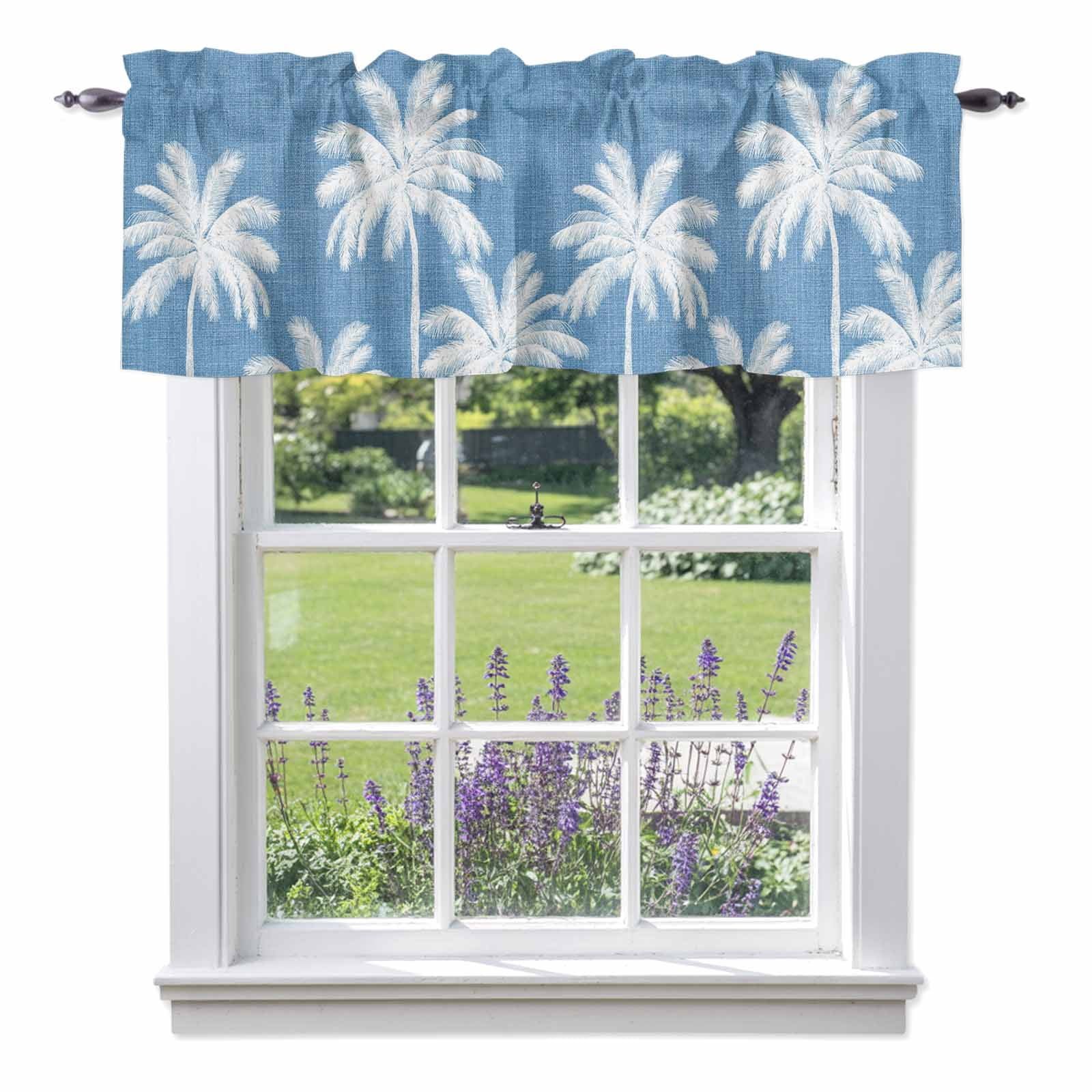 Blue Palm Trees Valances for Windows Summer Beach Tropical Farmhouse ...