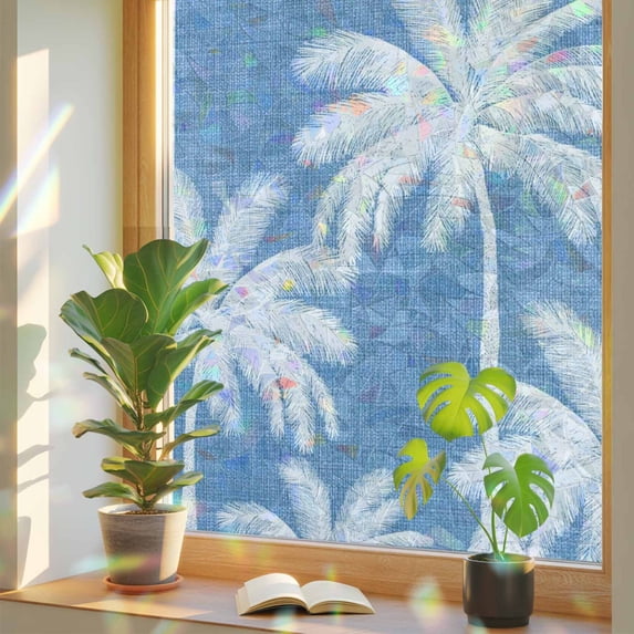 Blue Palm Trees Window Privacy Film Rainbow Static Cling Stain Glass ...