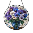 Blue Pansy Flower Glass Suncatcher Round Window Hanging, Colorful ...