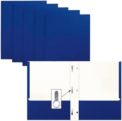 Blue Paper 2 Pocket Folders with Prongs, 50 Pack, Matte Texture, Letter ...