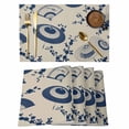 Blue Paper Fan Cotton Linen Placemats Set of 2, Cherry Blossom Branch ...