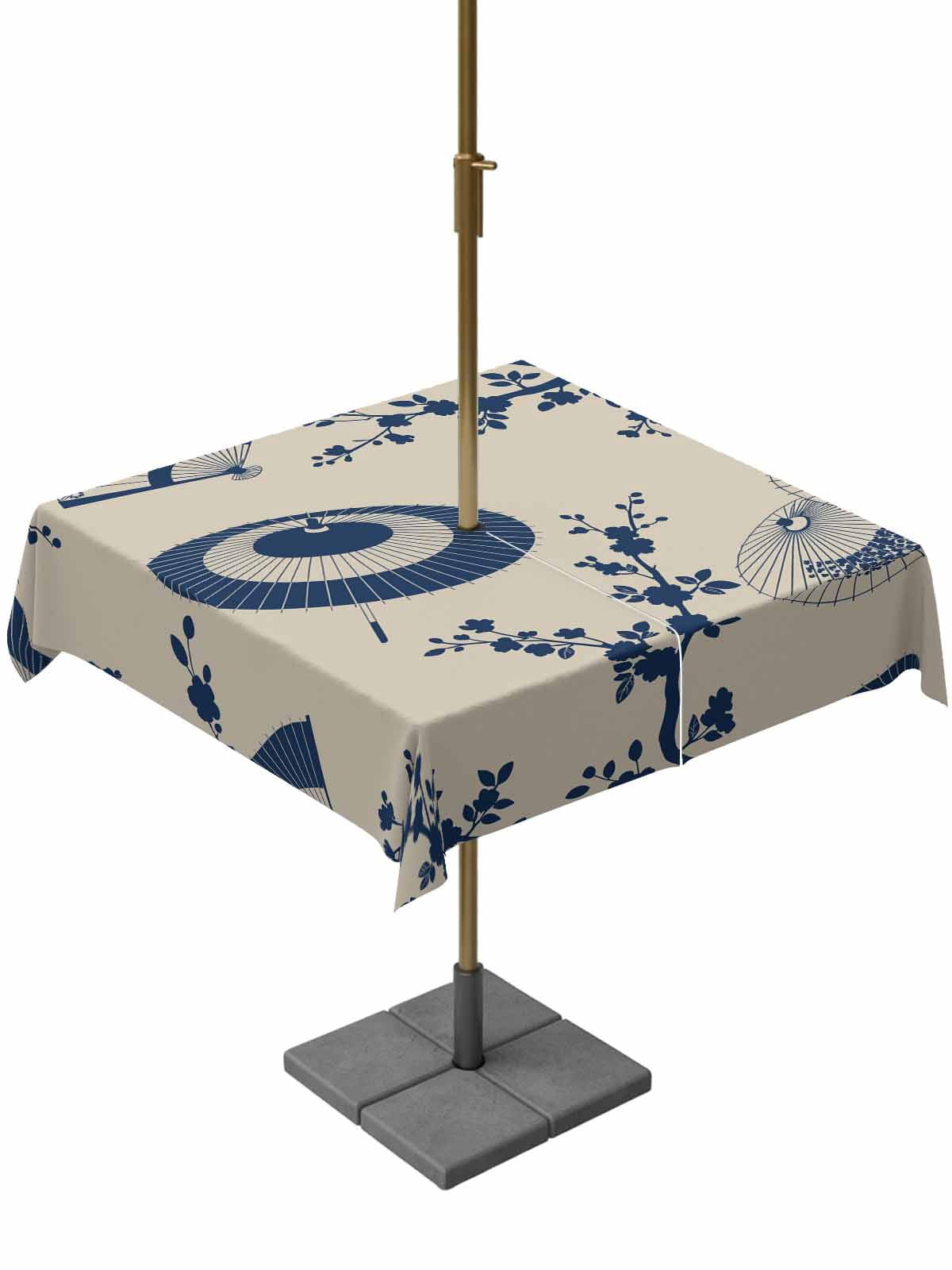 Blue Paper Fan Square Outdoor Tablecloth with Umbrella Hole Cherry ...