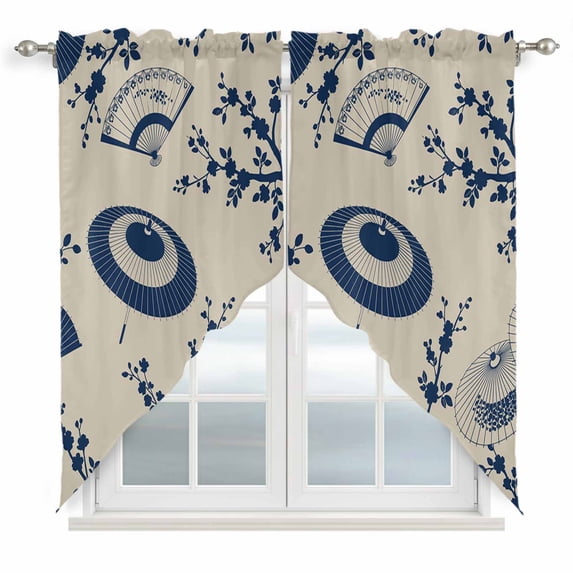 Blue Paper Fan Swag Curtain Valance for Window 2 Panels Cherry Blossom ...