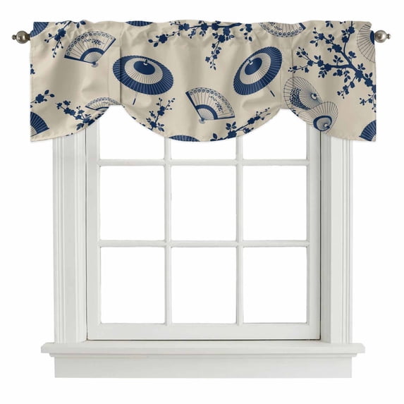 Blue Paper Fan Tie Up Valance Curtains Cherry Blossom Branch Japanese ...