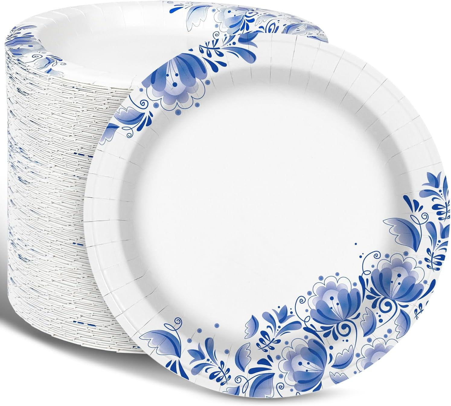 Blue Paper Plates - Bulk 8.5 Inch, 150pcs, Soak & Cut Proof, Flower ...