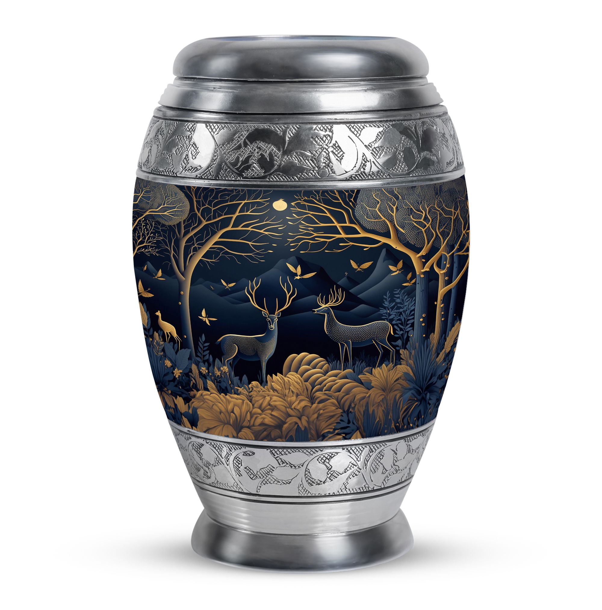 Blue Paper With Deer Foreground Moon Urn For Adult Male -cremation ...