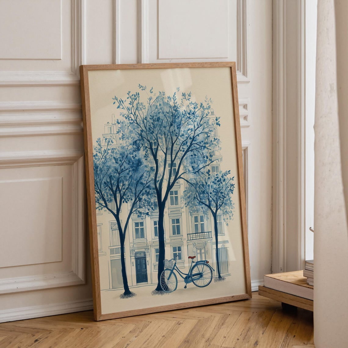 Blue Paris Bicycle European Street Scene French Cityscape Blue and ...