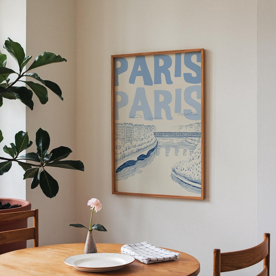Blue Paris Landscape Art Modern French Cityscape Decor European Travel ...