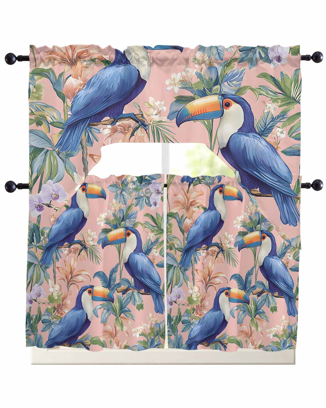 Blue Parrot Kitchen Curtains Swag Valance and Tier Curtains Set 36 Inch ...