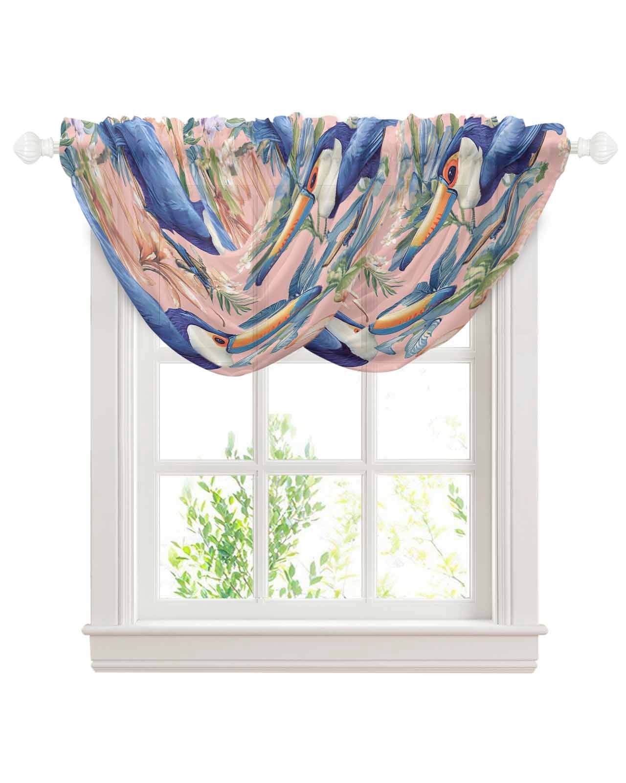 Blue Parrot Sheer Waterfall Valance Curtains for Window, Retro Pink ...