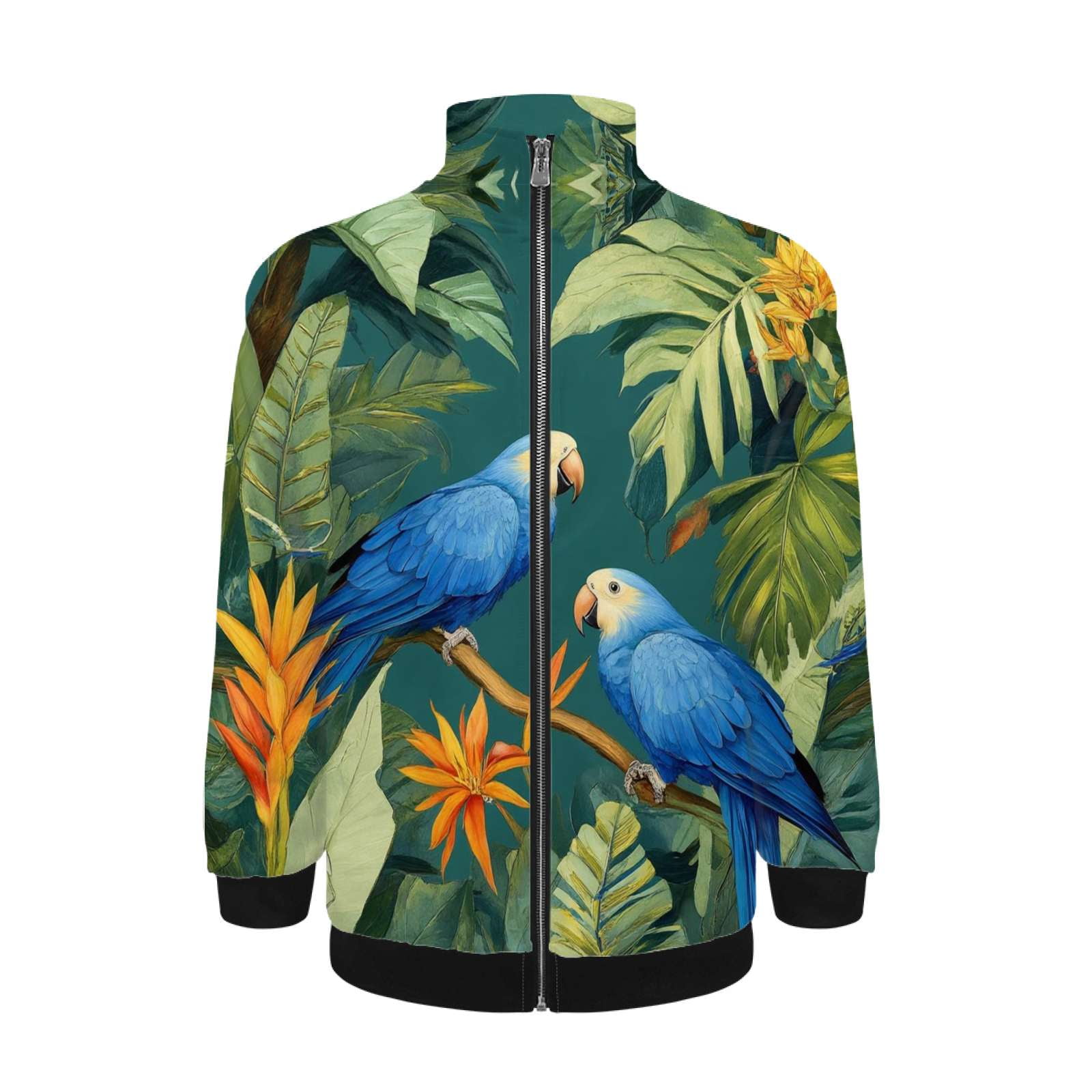 Blue Parrots Tropical Jungle Foliage Jacket Men's Street Cool Long ...