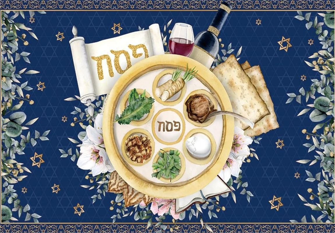 Blue Passover Backdrop Photography Happy Passover Banner Judaism ...
