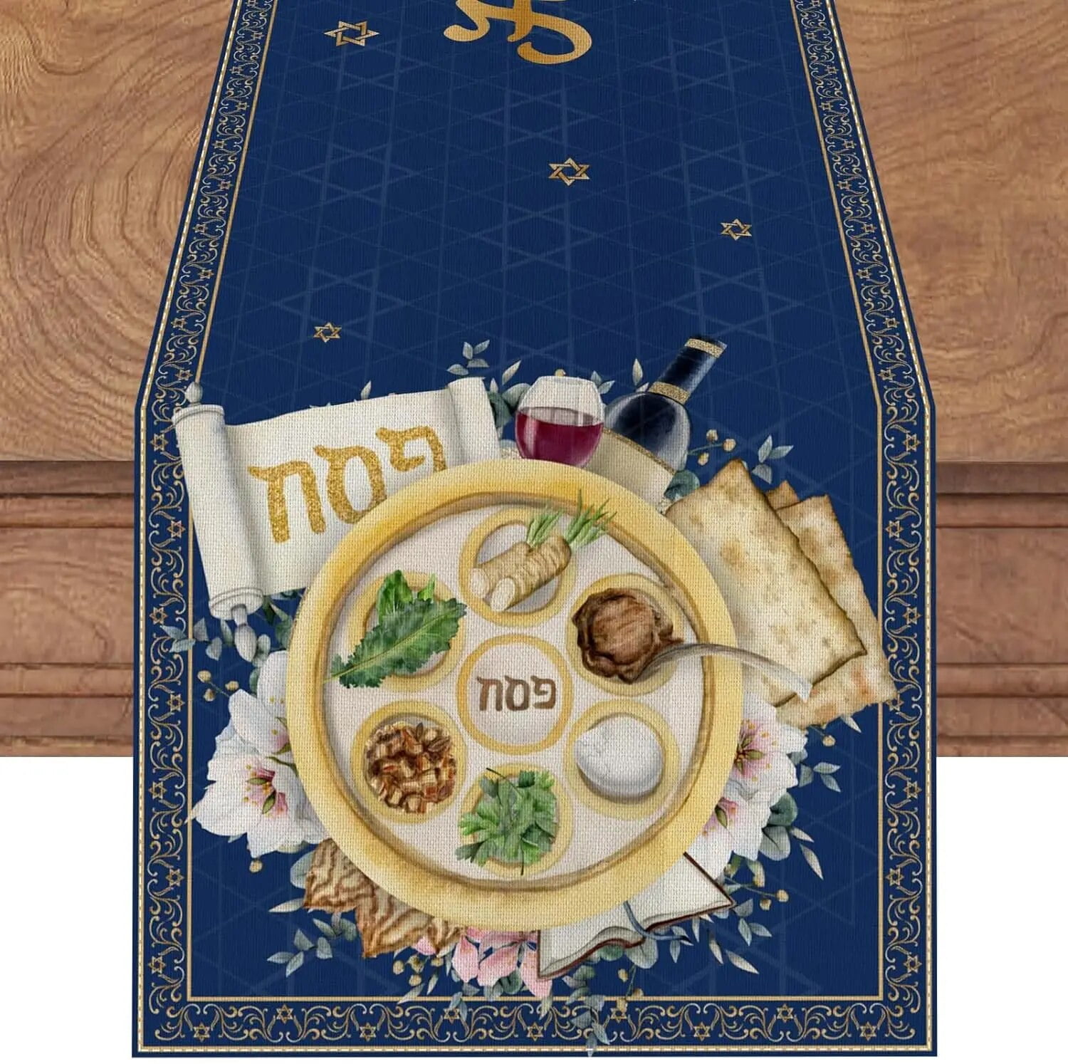 Blue Passover Linen Table Runner Israeli Judaism Passover Pesach ...