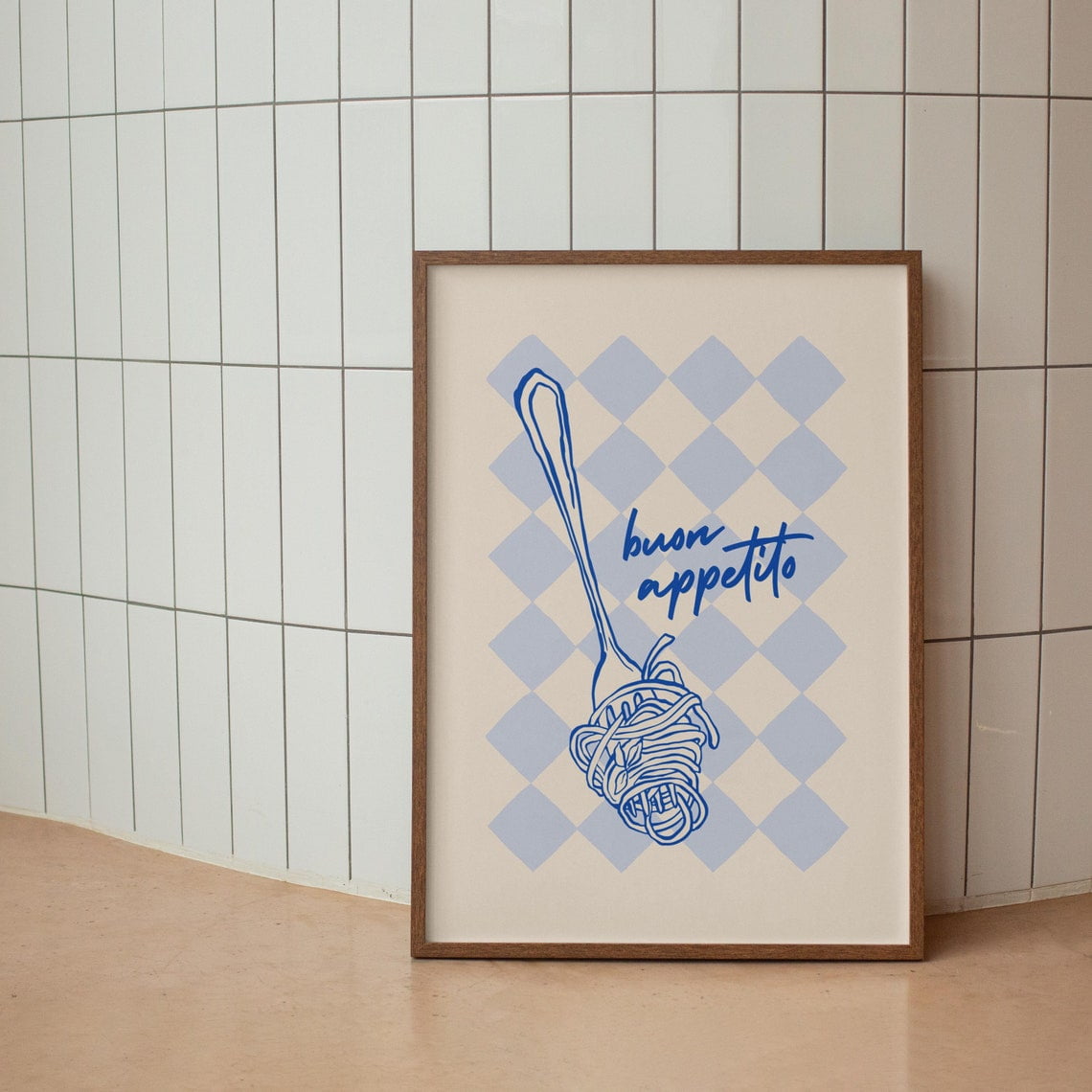 Blue Pasta Printable Art For Kitchen Wall, Hand Drawn Pasta Poster ...