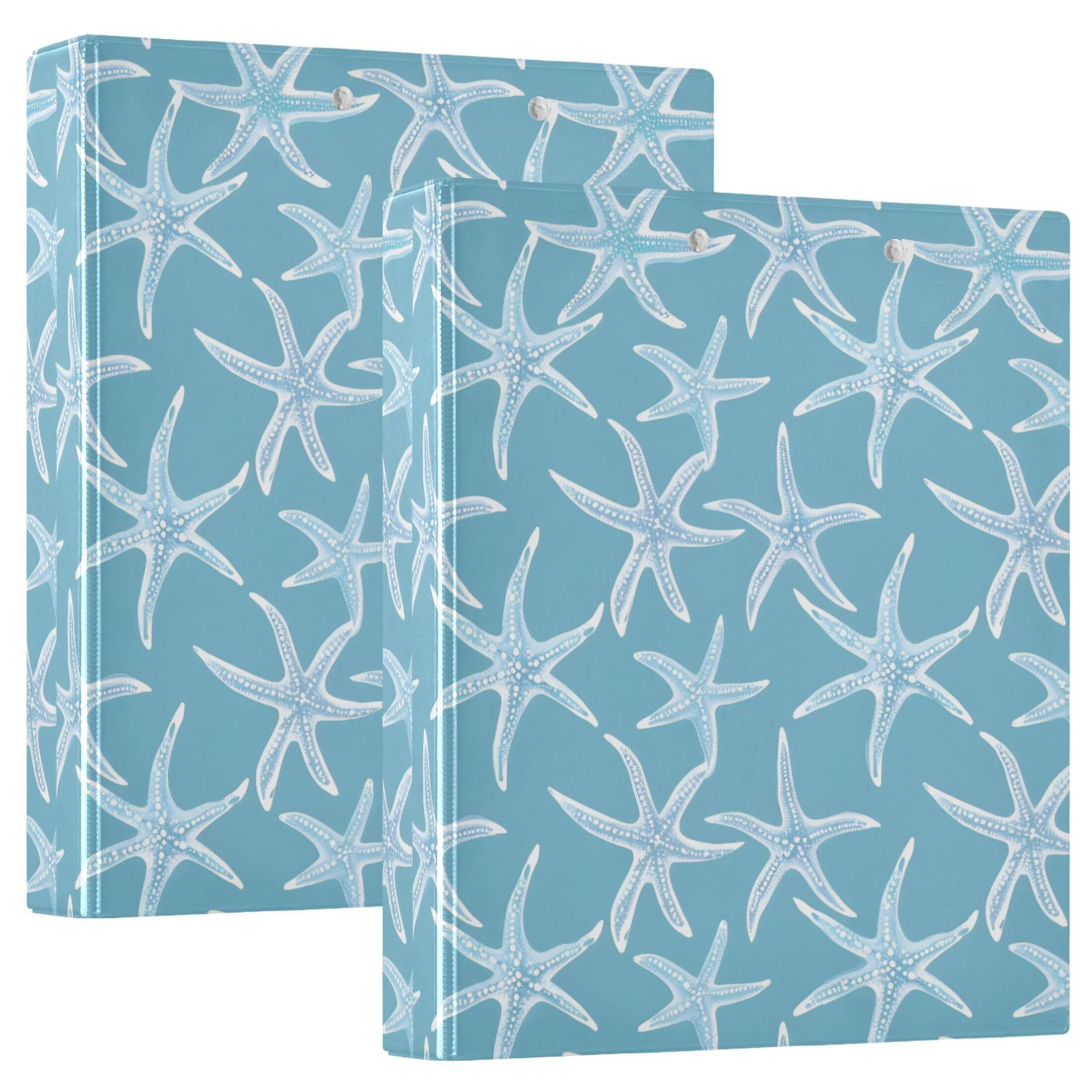 Blue Pastel Starfish Hardcover 3 Ring Binder 1.5” Round Rings Binder ...
