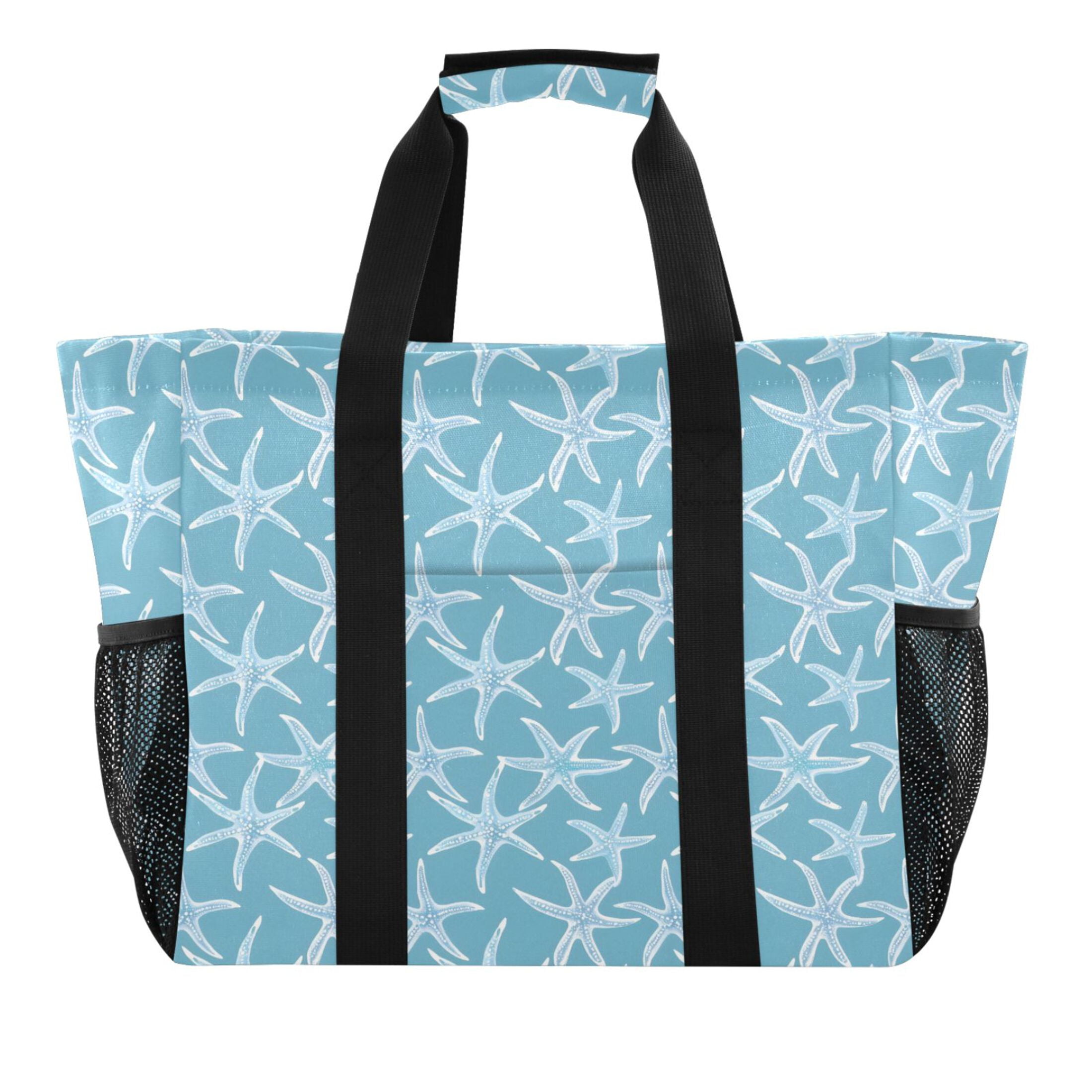 Blue Pastel Starfish Reusable Grocery Bags with Handle Side Pocket ...