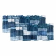 Blue Patchwork 2 Panels Kitchen Valance, Modern Abstract Dark Blue ...