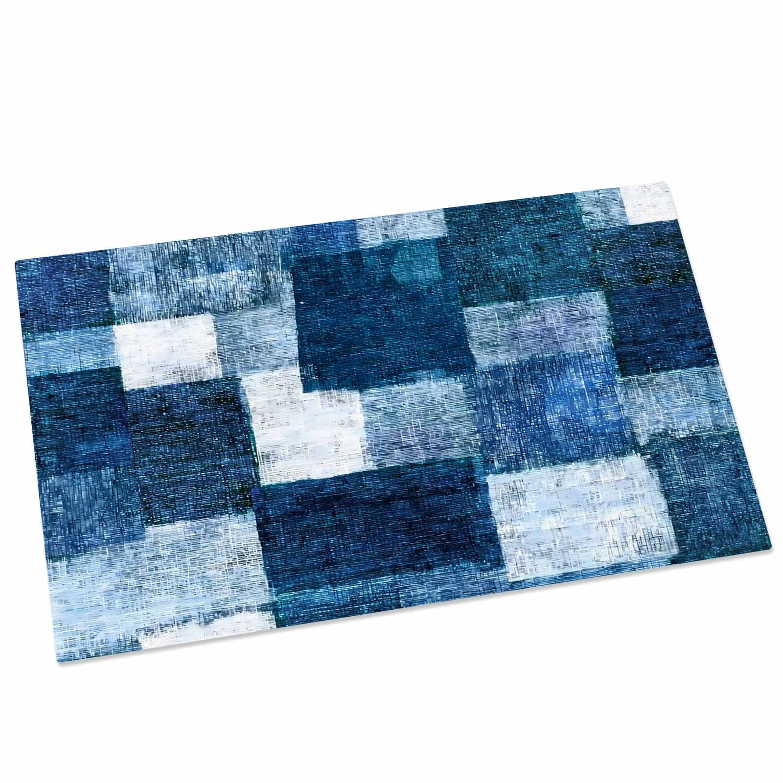 Blue Patchwork Door Mat 18x30 Inch Modern Abstract Dark Blue Patchwork ...