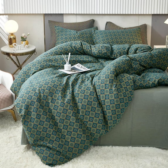 Blue Patchwork Duvet Cover Set Queen Multi-Dimensional Design Modern ...