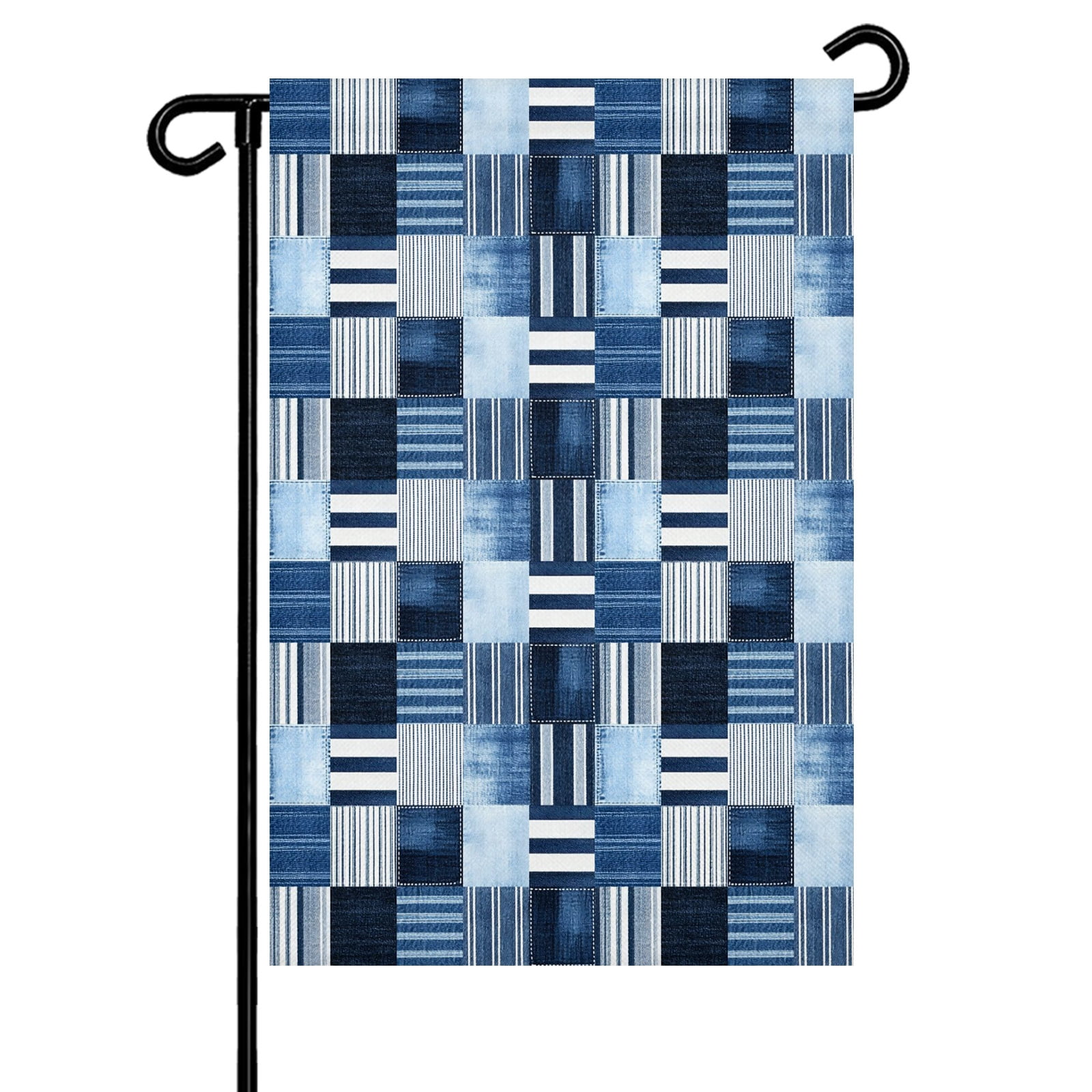 Blue Patchwork Garden Flag 12x18 Inch Blue Checkered Linen Texture ...