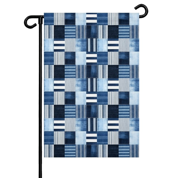 Blue Patchwork Garden Flag 12x18 Inch Blue Checkered Linen Texture ...
