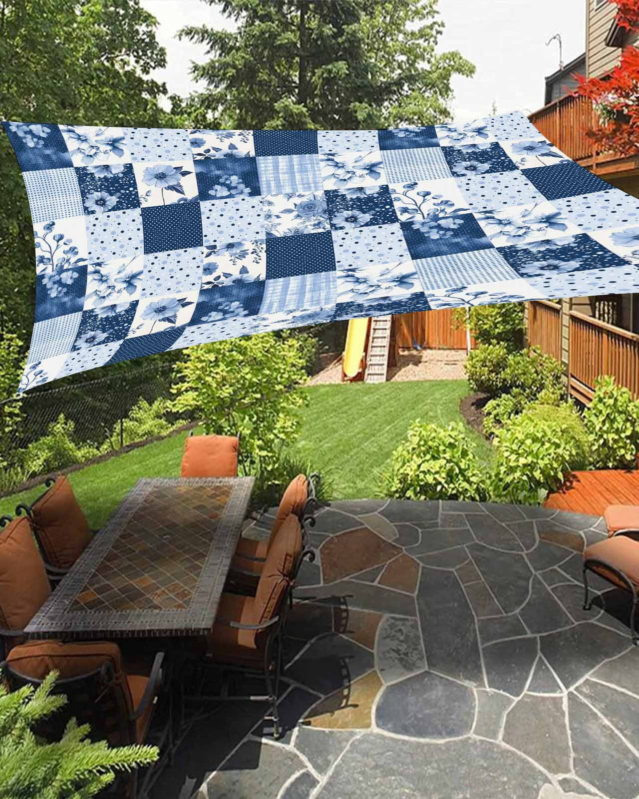 Blue Patchwork Sun Shade Sail 12'X16' Blue Flower Wave Point Square UV ...