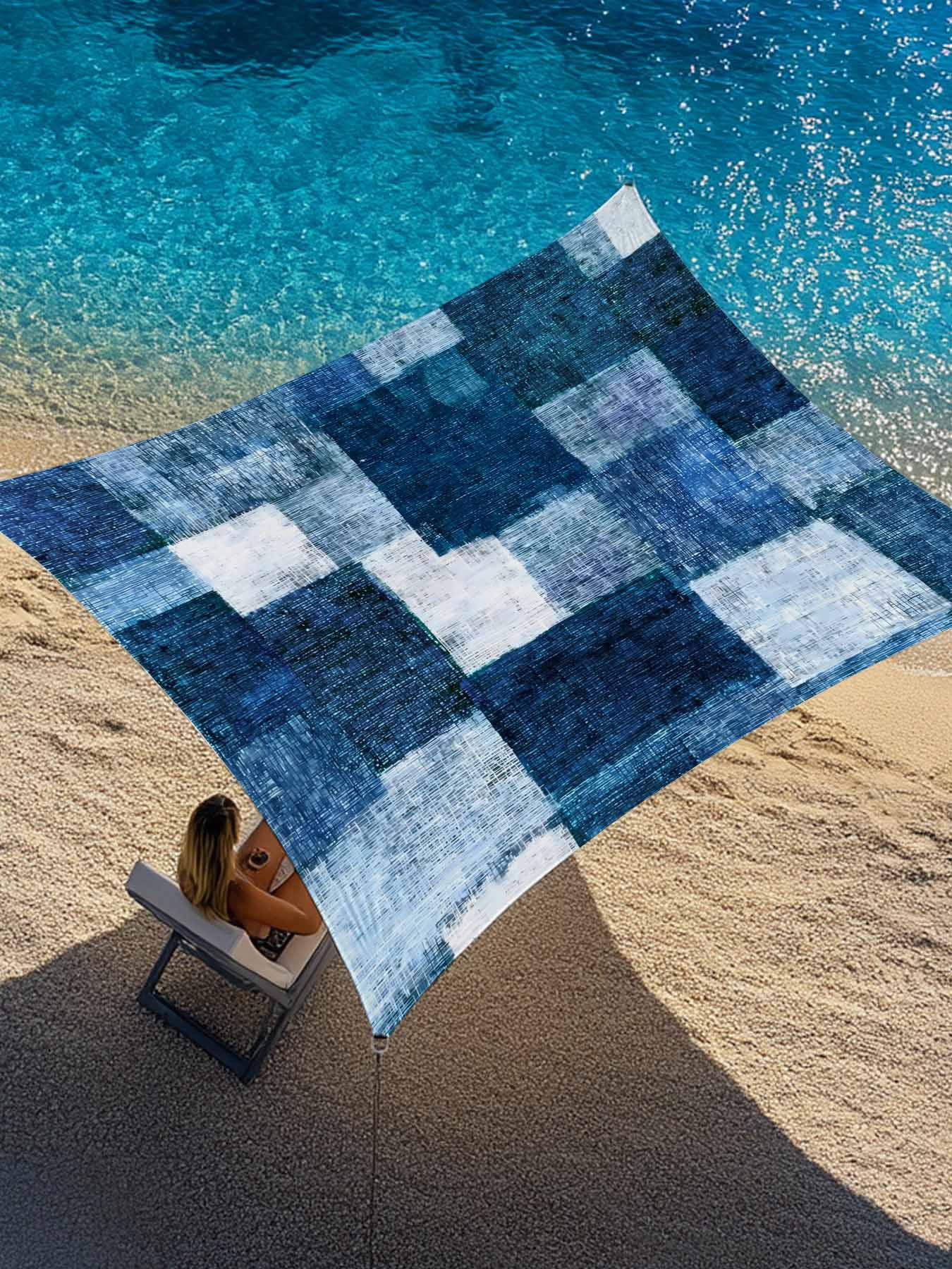 Blue Patchwork Sun Shade Sail 12' x 16', Modern Abstract Dark Blue ...
