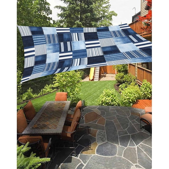 Blue Patchwork Sun Shade Sail 8'X10' Blue Checkered Linen Texture ...