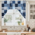 Blue Patchwork Swag Curtain Valance for Windows, Blue Checkered Linen ...